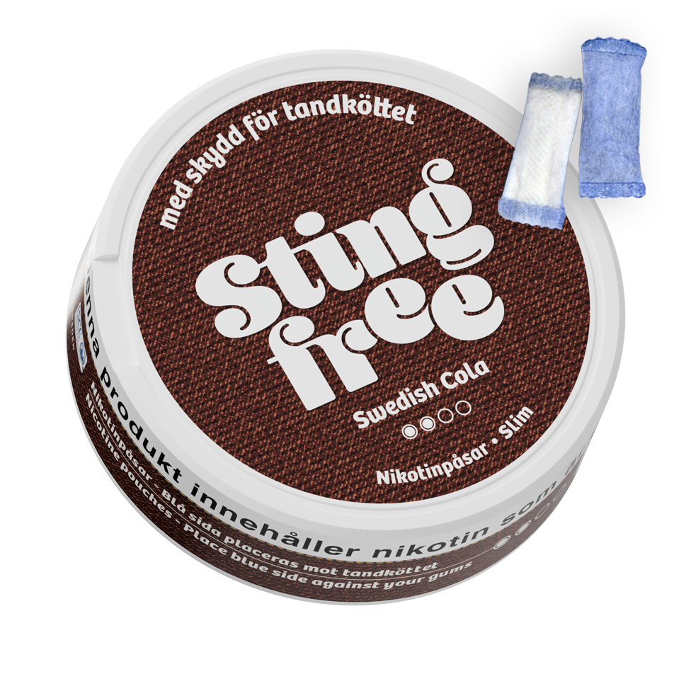 Stingfree Swedish Cola - Snus, Nikotinpåsar med skydd för tandköttet | Stingfree.se